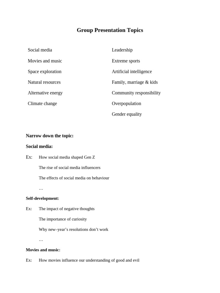 Presentation Topics | PDF
