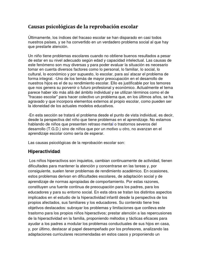 Causas Psicológicas de La Reprobación Escolar | PDF | Desorden ...