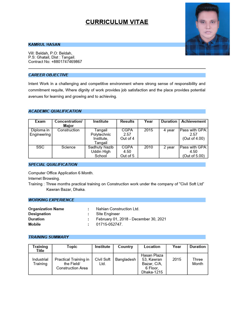 CV Kamrul Hasan 2 Page | PDF | Bangladesh