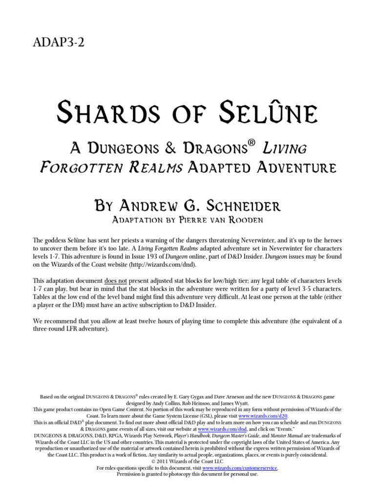 Shards of Selûne: D&D Adventure Guide | PDF | Dungeons & Dragons ...