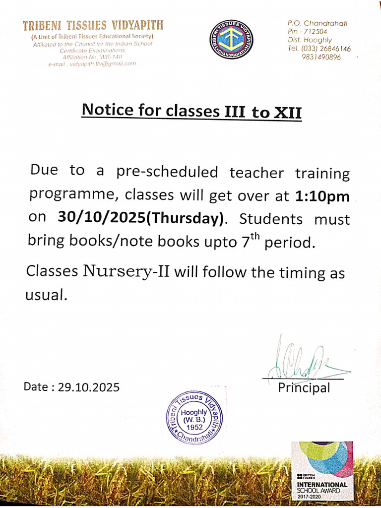 Notice For Class III To XII | PDF