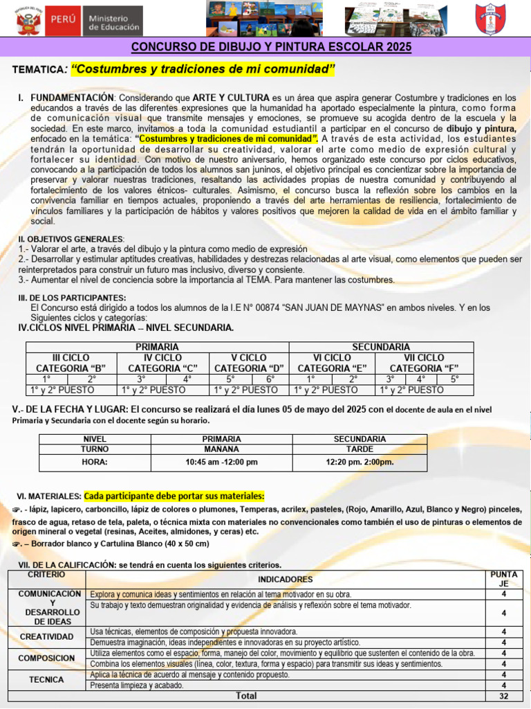 Bases Concurso - Dibujo y Pintura Escolar 2025 | PDF | Dibujo | Creatividad