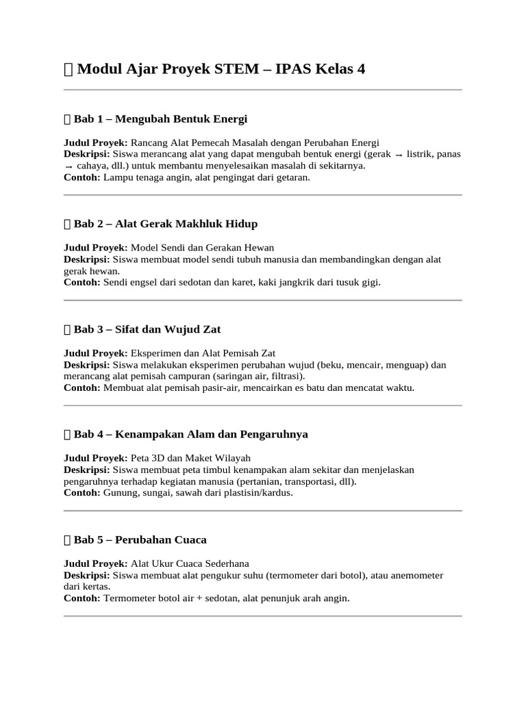 Modul Ajar Proyek STEM Kelas 4 | PDF