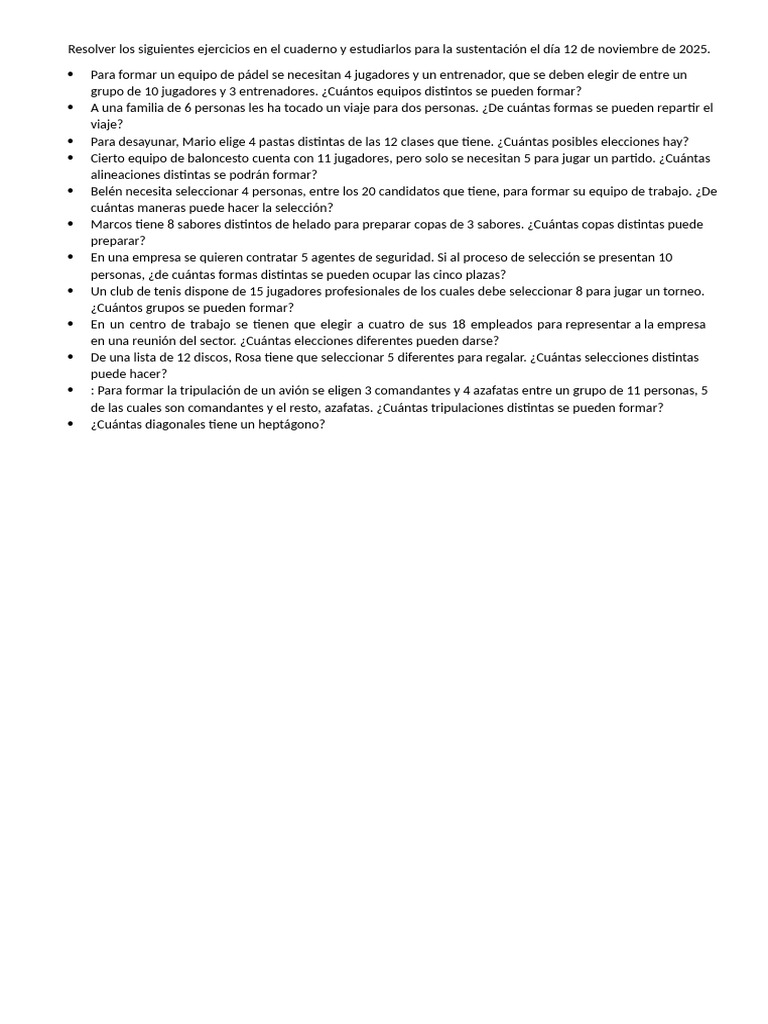 Taller de Combinaciones | PDF