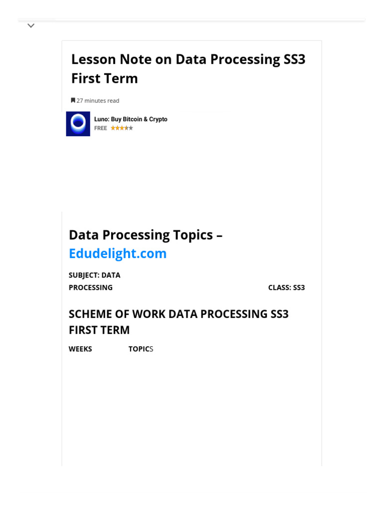 Lesson Note On Data Processing SS3 First Term | PDF | Database Index ...