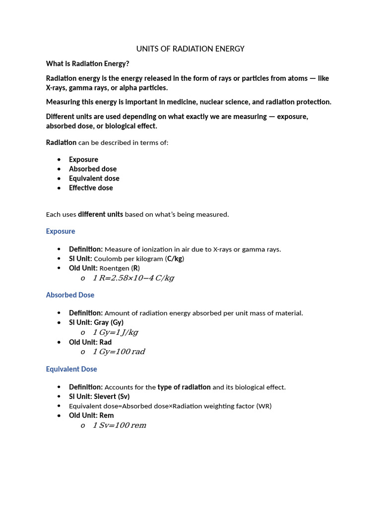 Units of Radiation Energy | PDF | Absorbed Dose | Radiation