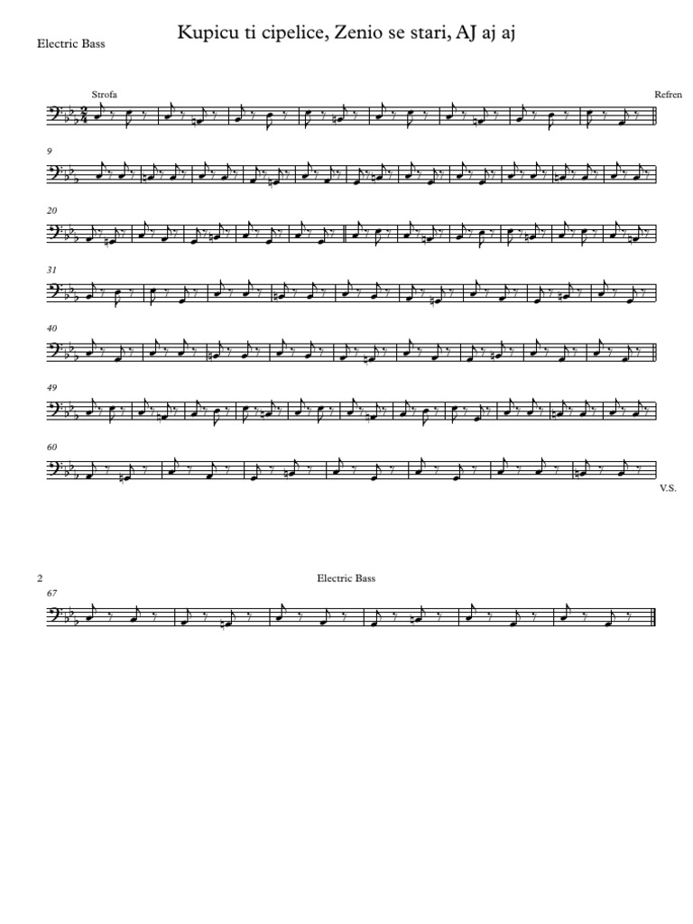 Kupicu Ti Cipelice, Zenio Se Stari, AJ Aj Aj - Electric Bass | PDF