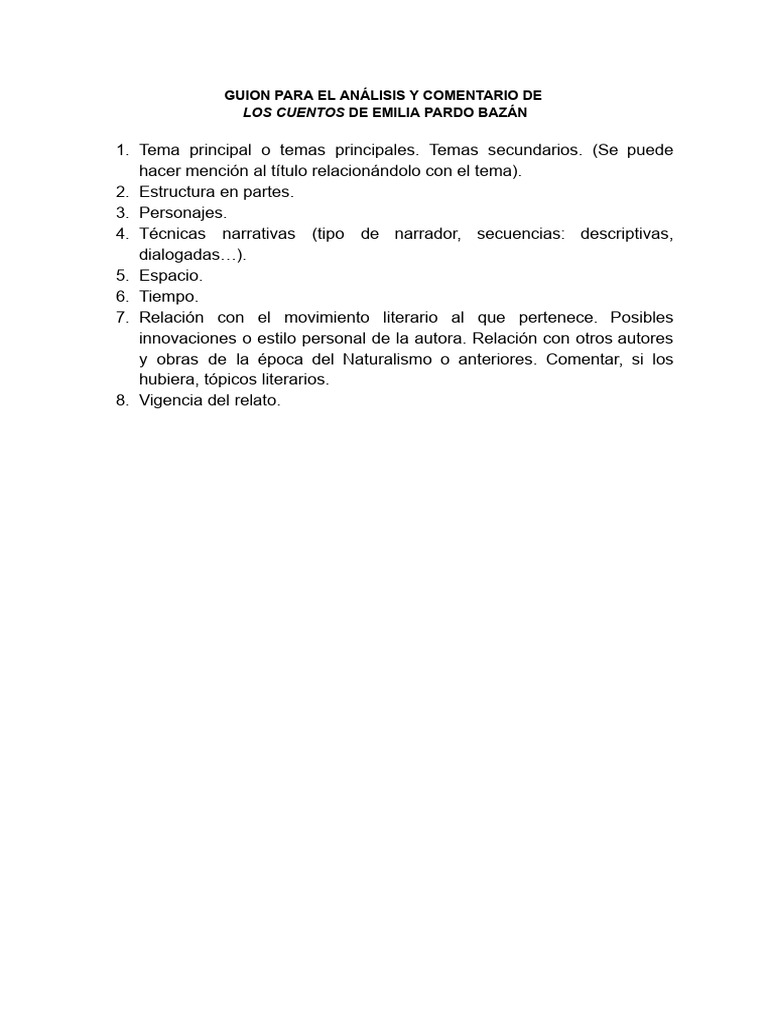 Análisis de Cuentos de Emilia Pardo Bazán | PDF