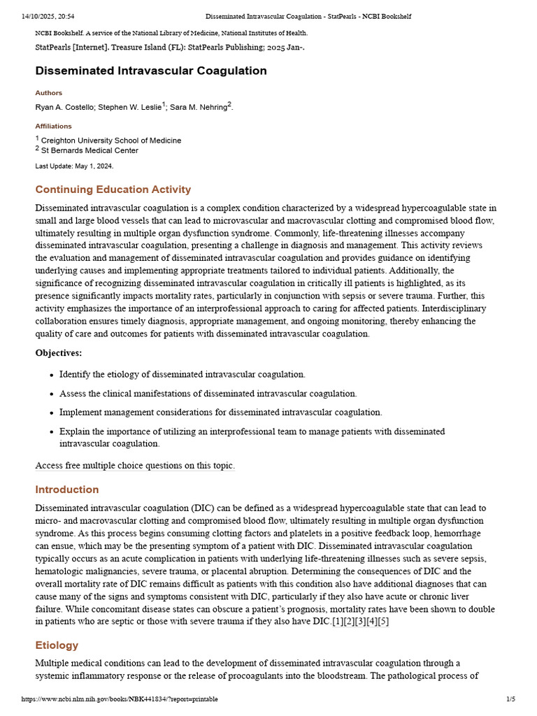 Understanding Disseminated Intravascular Coagulation | PDF | Diseases ...