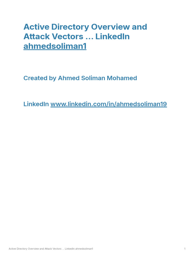 Active Directory Overview Attack LinkedIn Ahmedsoliman1 | PDF