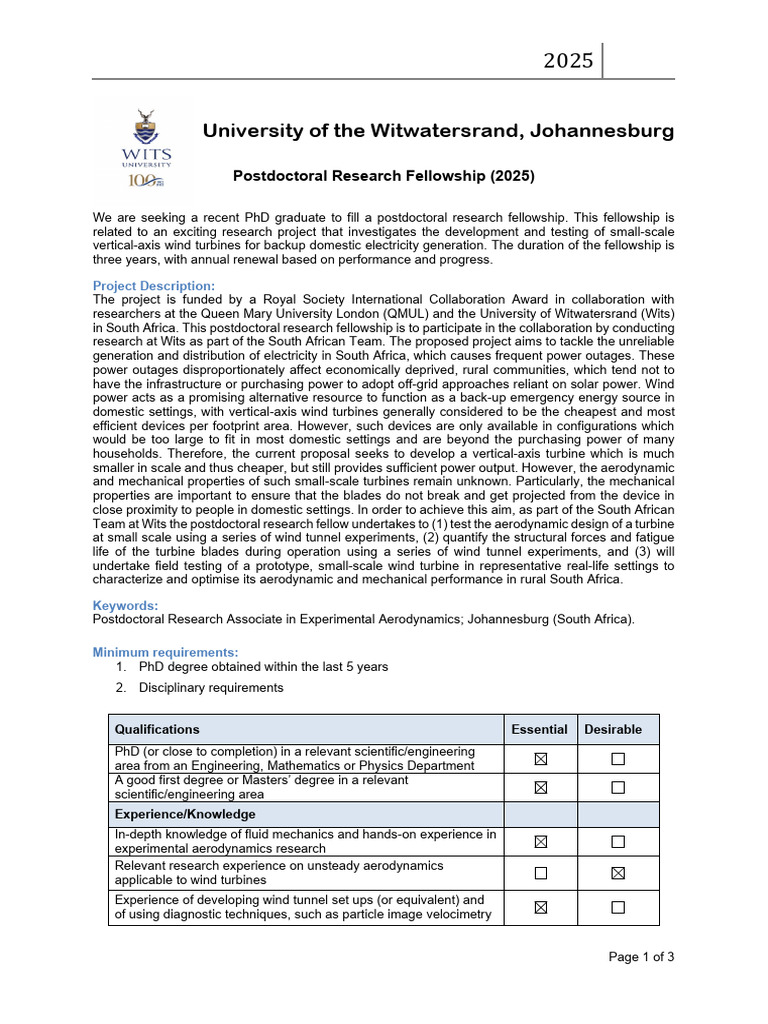 Call For Postdoctoral Fellowship Application - 2025 | PDF | Wind Power ...