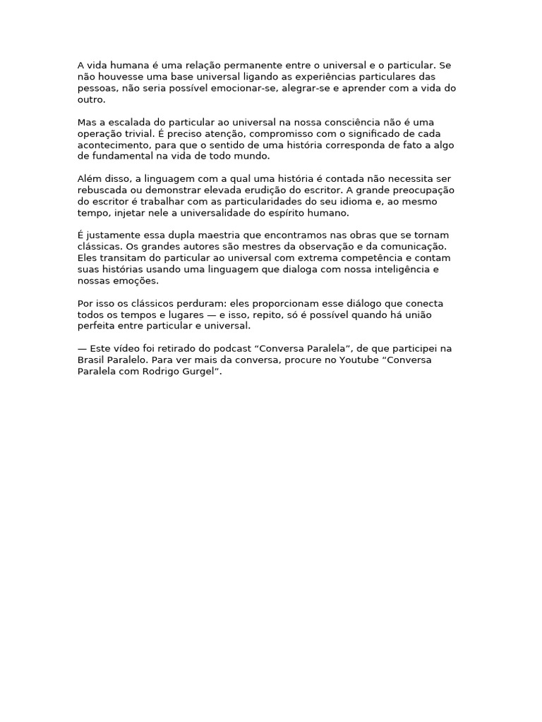 A Conexão entre Particular e Universal na Literatura | PDF | Vida