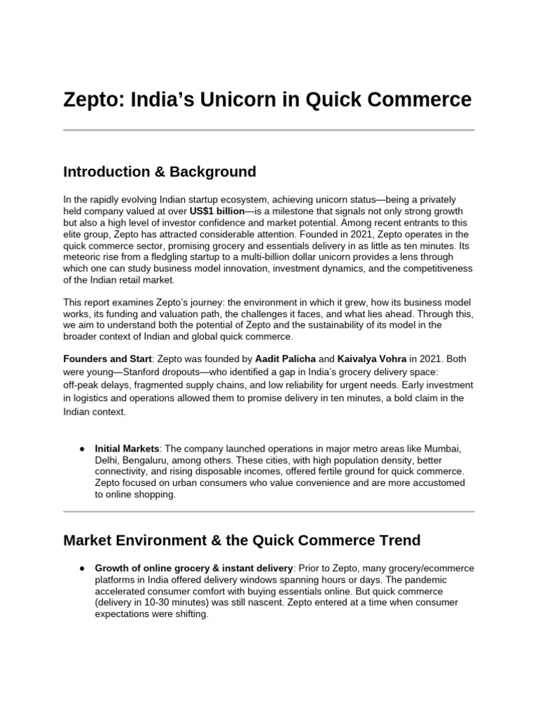 Zepto - India's Unicorn in Quick Commerce | PDF | Inventory | E Commerce