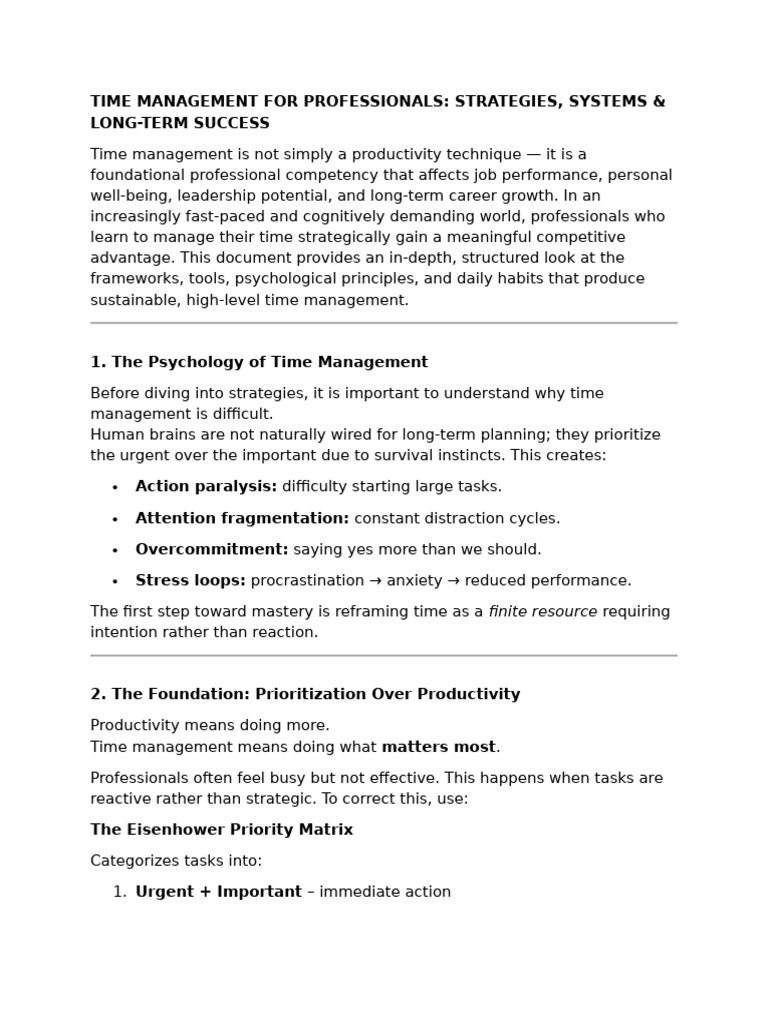 Time Management Tips For Professionals | PDF | Time Management ...
