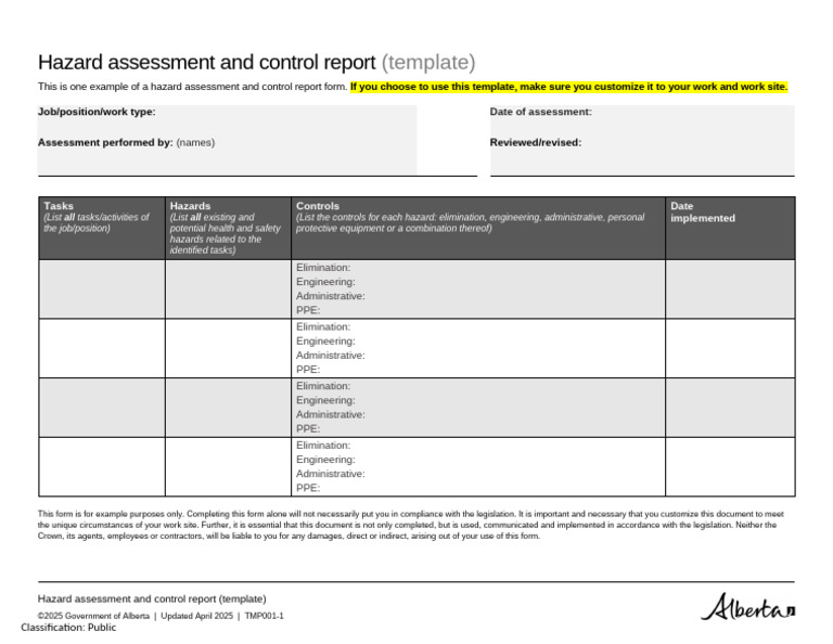 Hazard Assessment Control Report Template | PDF | Personal Protective ...