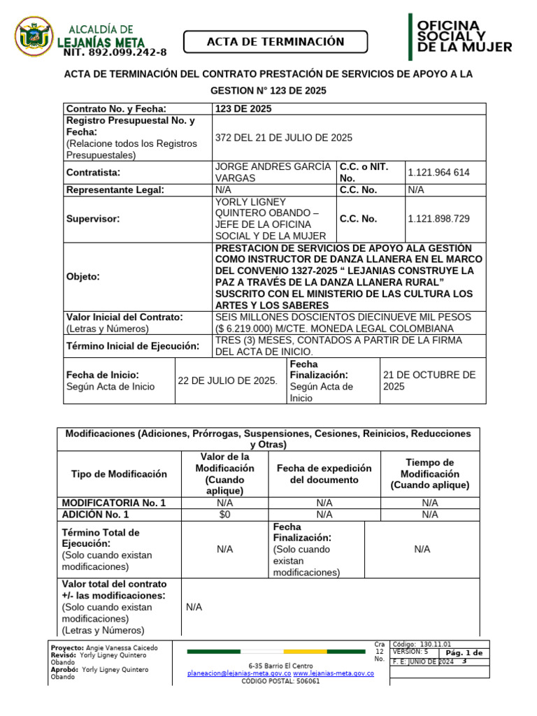Acta de Terminacion | PDF