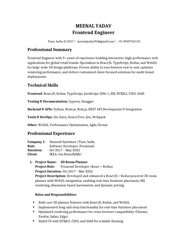 Meenal Yadav Resume | PDF | Web Gl | Java Script