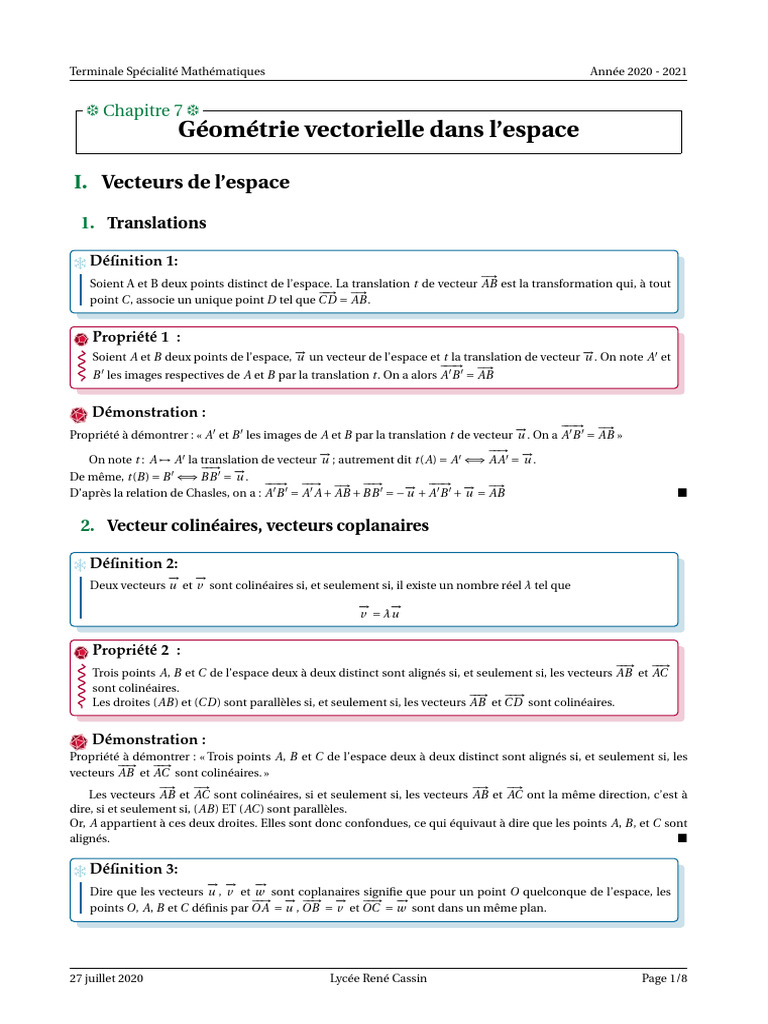 Géométrie vectorielle en terminale mathématiques | PDF | Base (algèbre ...