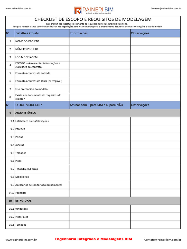 Checklist de Modelagem BIM e Escopo | PDF | Tecnologia de construção ...