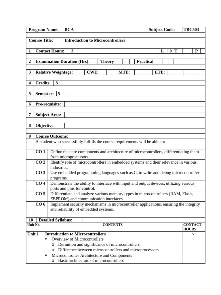 BCA 5th Sem 24TBC503 IntroductiontoMicrocontrollers | PDF ...