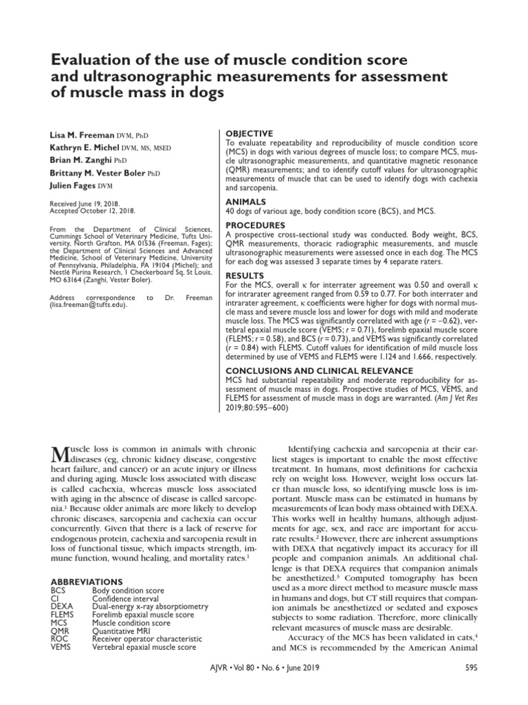 Freeman 2019 - Evaluation of The Use of Muscle Condition Score and ...