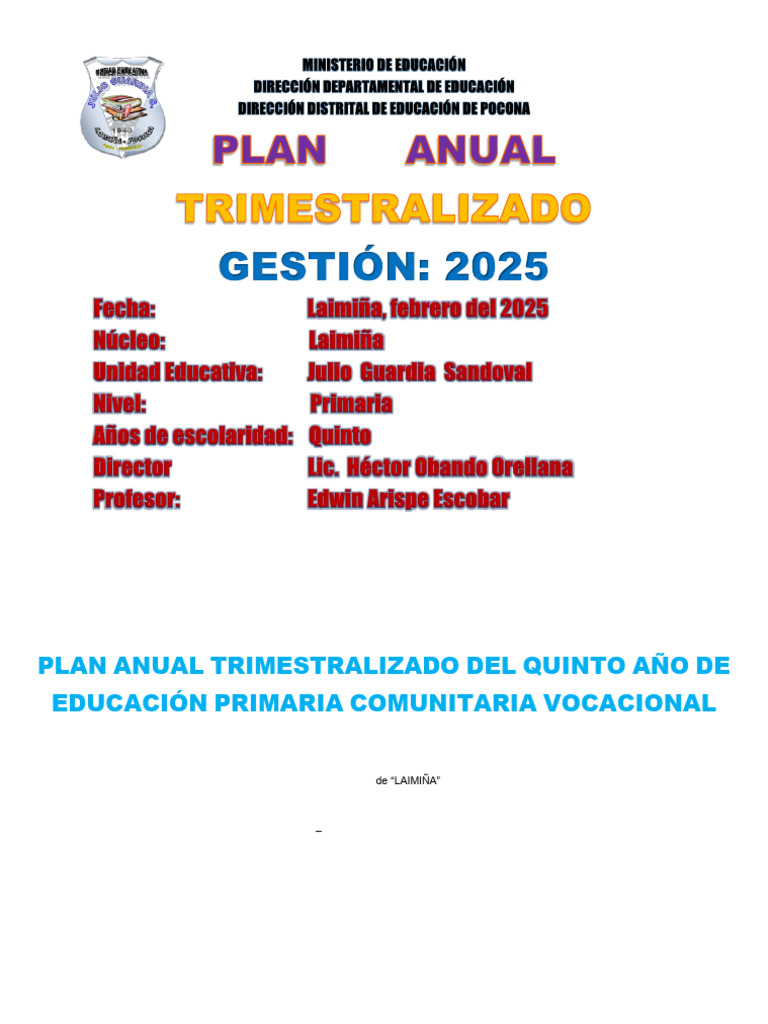 Plan Anual Quinto Año Educación Primaria | PDF | Comunicación ...
