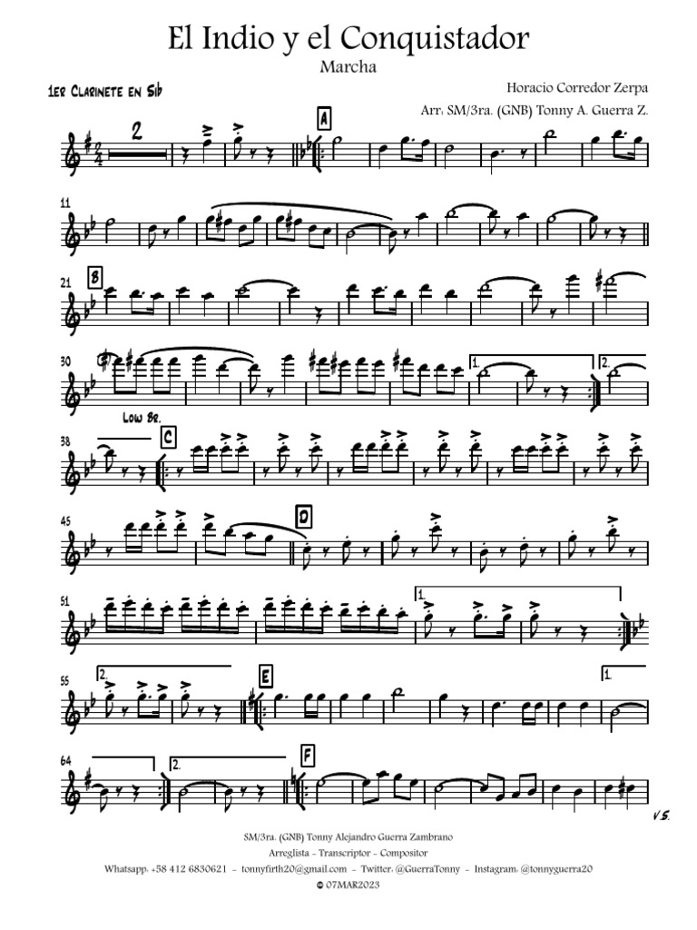 m 001 El Indio y El Conquistador 1er Clarinete en Sib 2023-03-07 | PDF