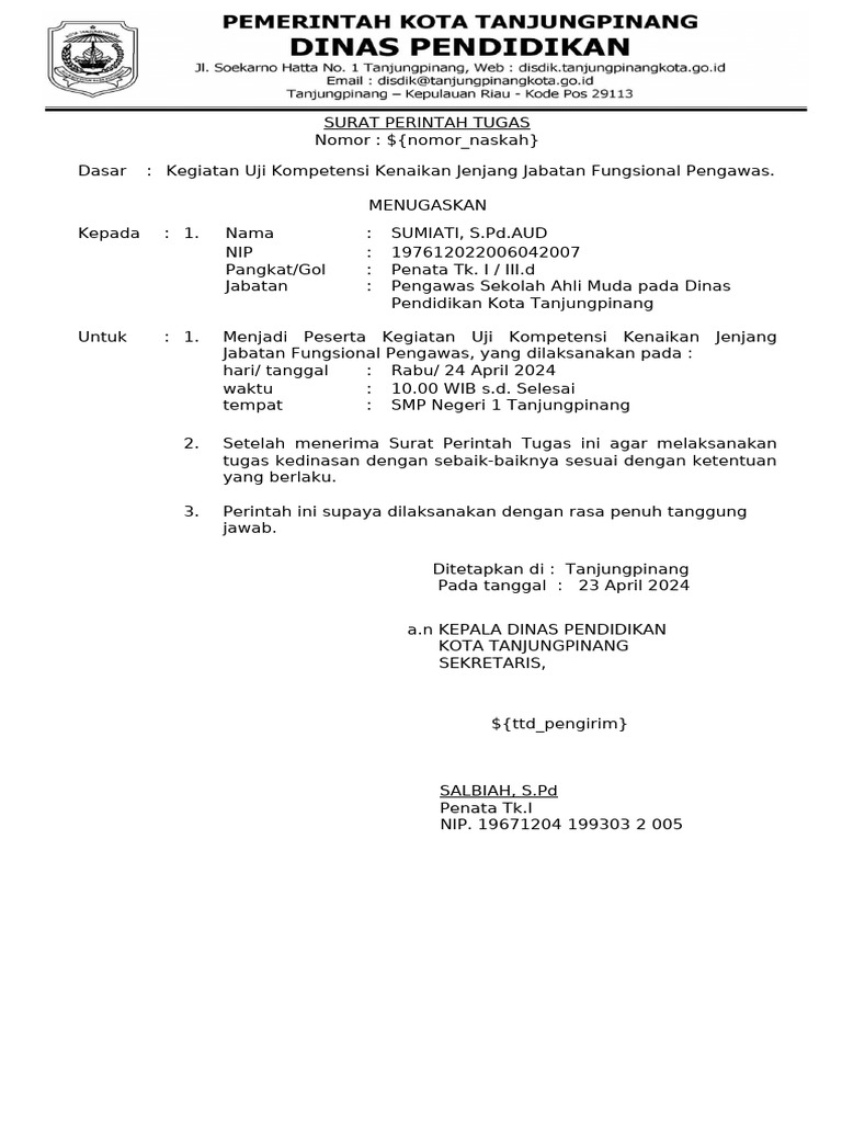 SPT. Menjadi Peserta Kegiatan Uji Kompetensi Kenaikan Jenjang Jabatan ...