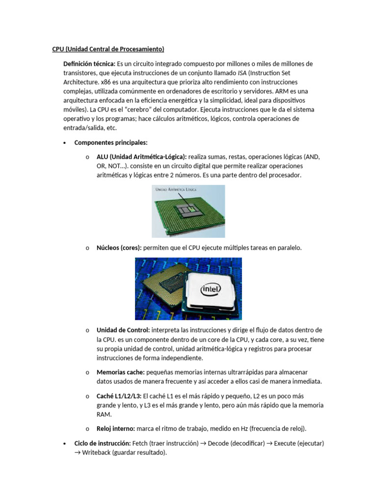 CPU (Unidad Central de Procesamiento) Definición Técnica | PDF | Unidad ...