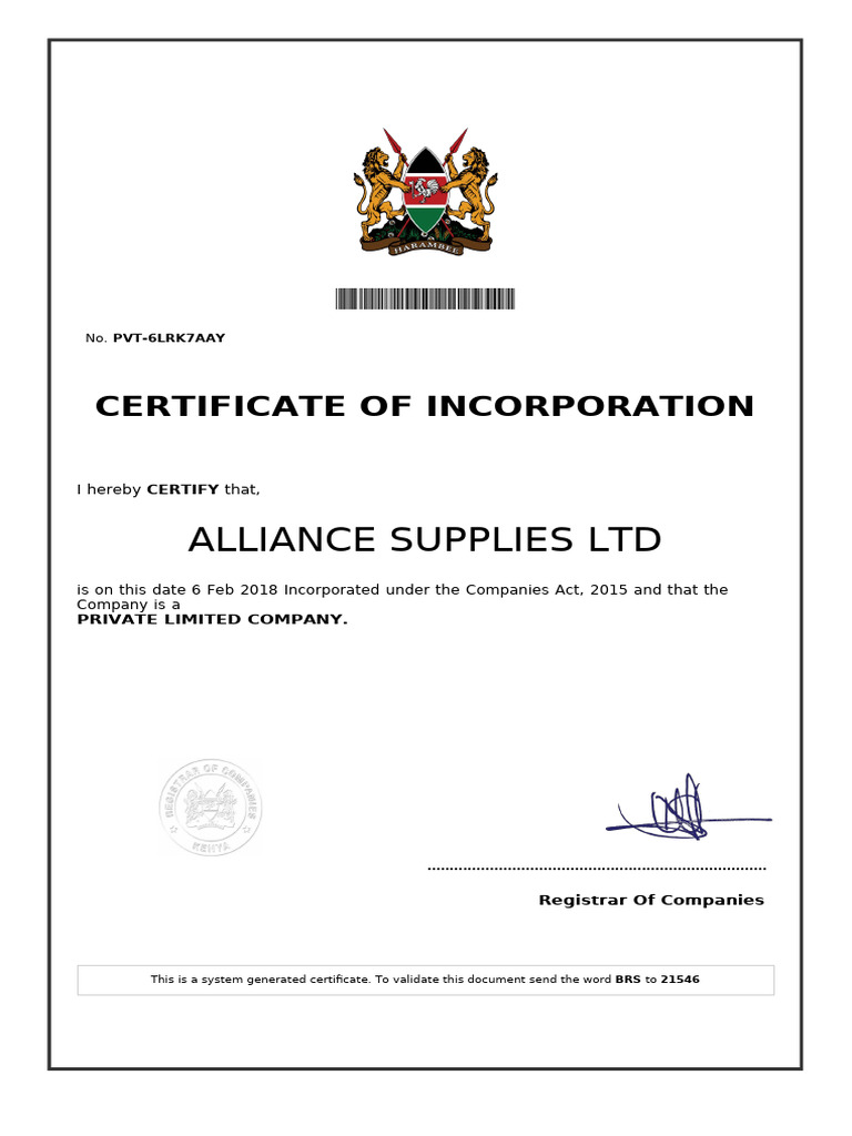 Cert of Incorporation | PDF