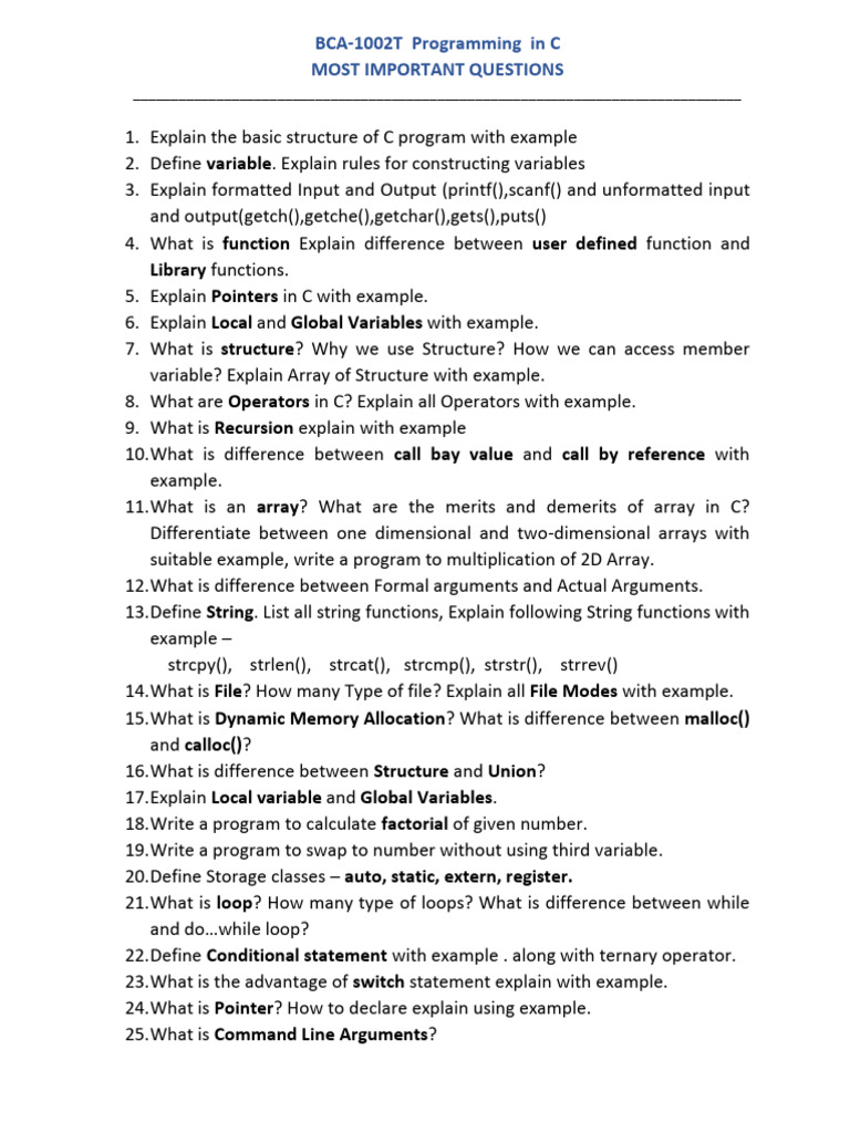 Most Important C Language Questions - Secure Your TOP Position | PDF