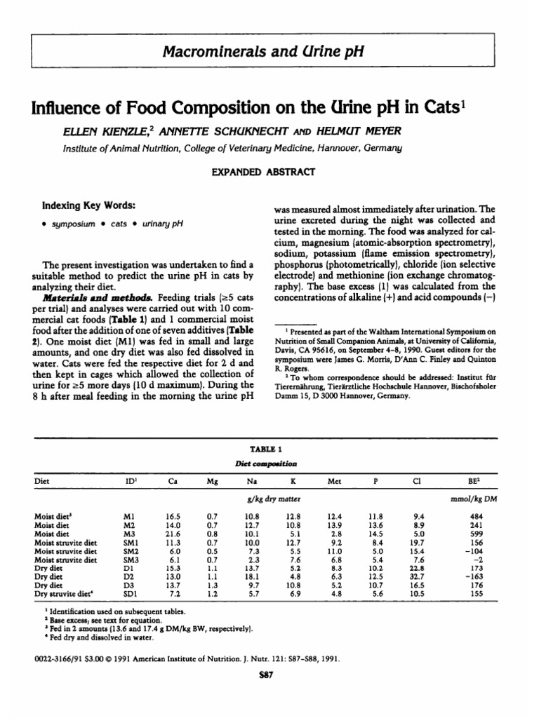 Urine pH in Cats: Dietary Impact Study | PDF | Ph | Calcium