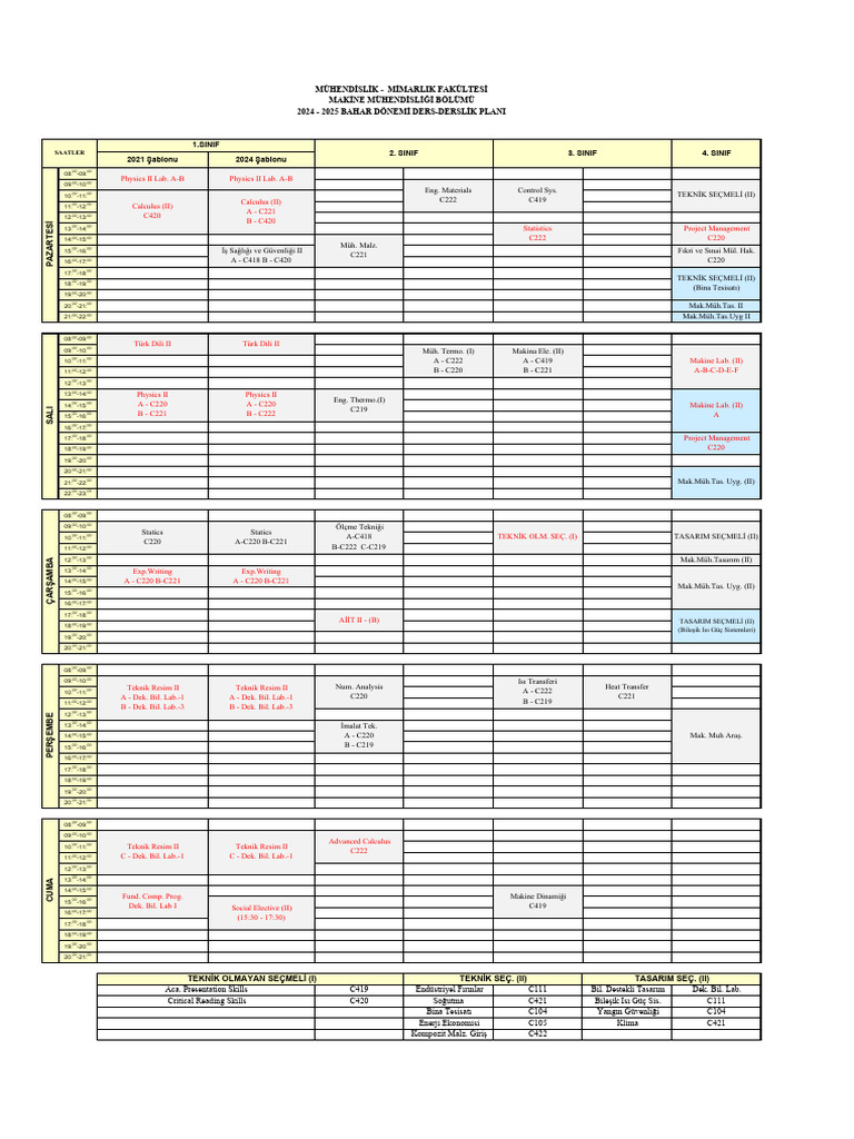 2024 2025 Bahar Ders Program | PDF