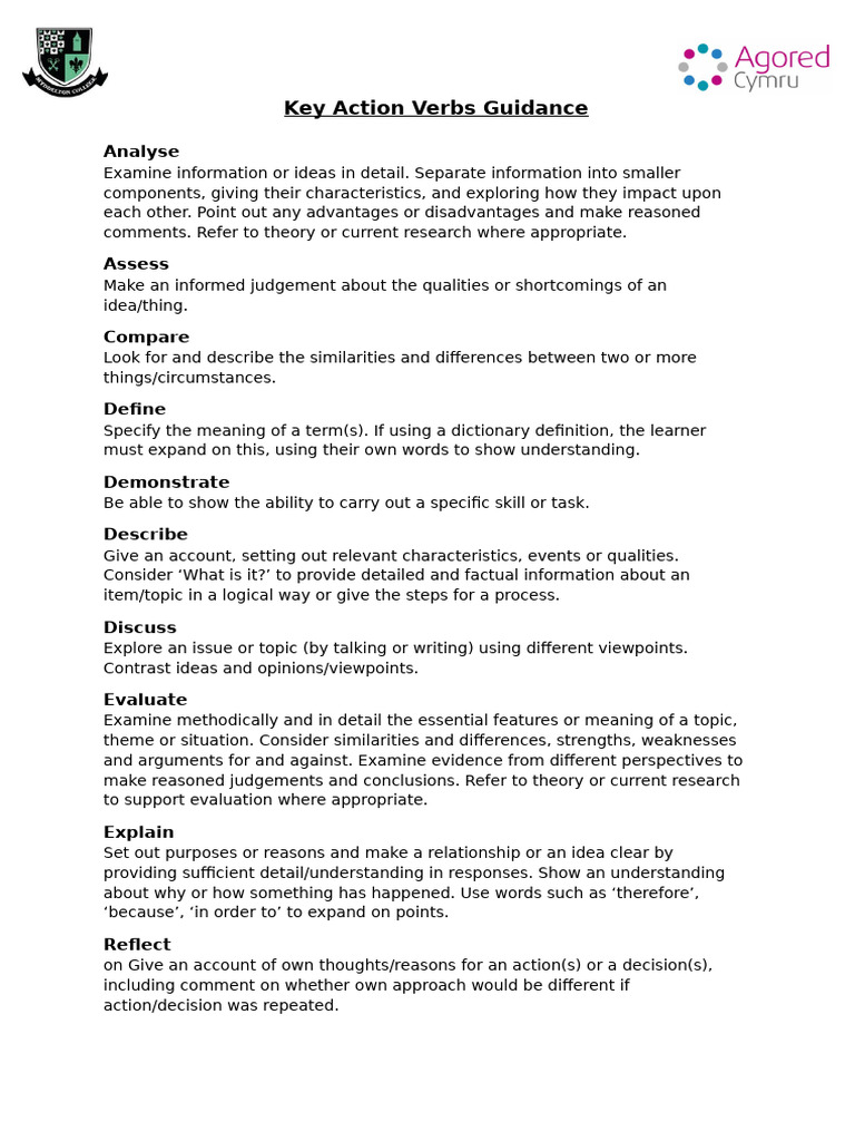 Key Action Verbs for Academic Success | PDF | Reason | Information