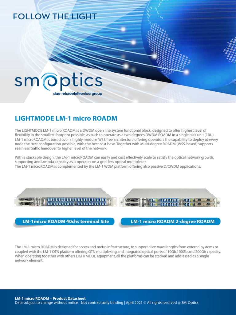 LIGHTMODE LM-1 Micro ROADM Overview | PDF | Wavelength Division ...