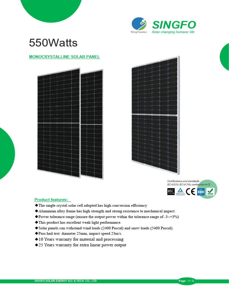 550W Mono Panels 2279-1134-35mm | PDF | Solar Panel | Electricity