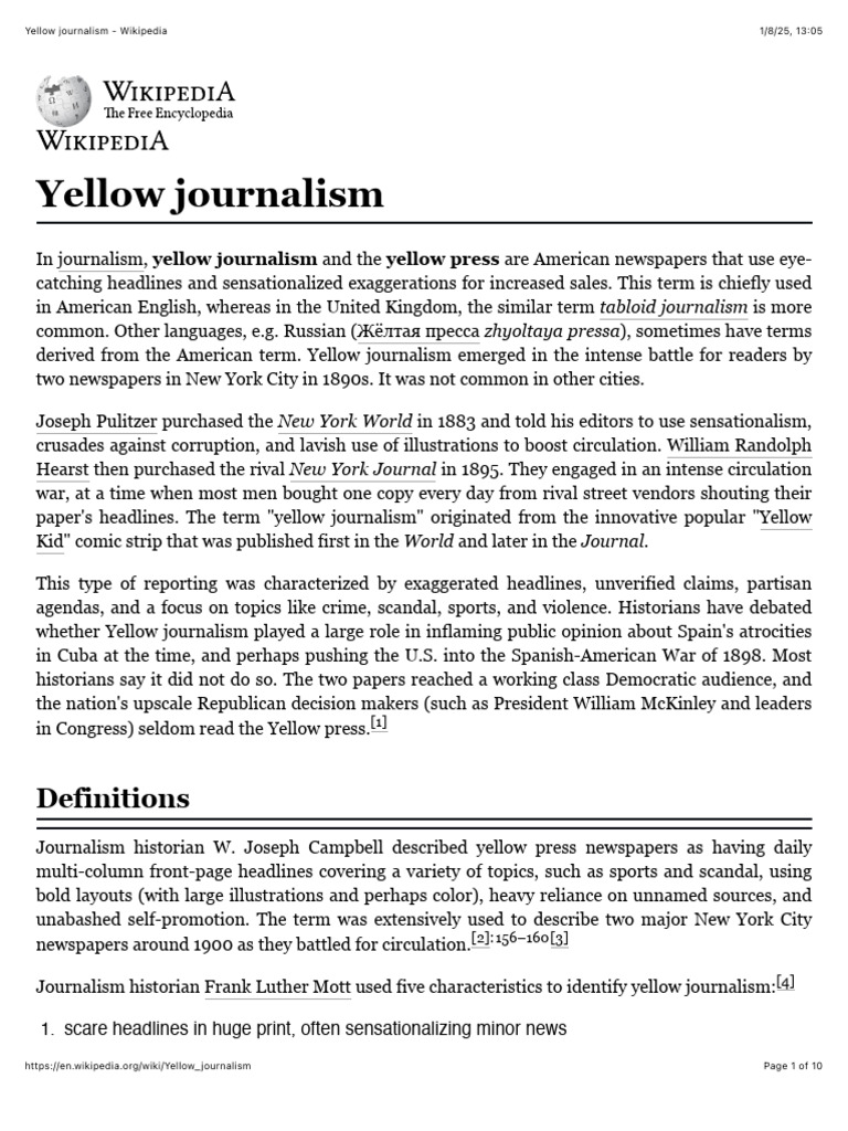 Yellow Journalism - Wikipedia | PDF | News | Journalism