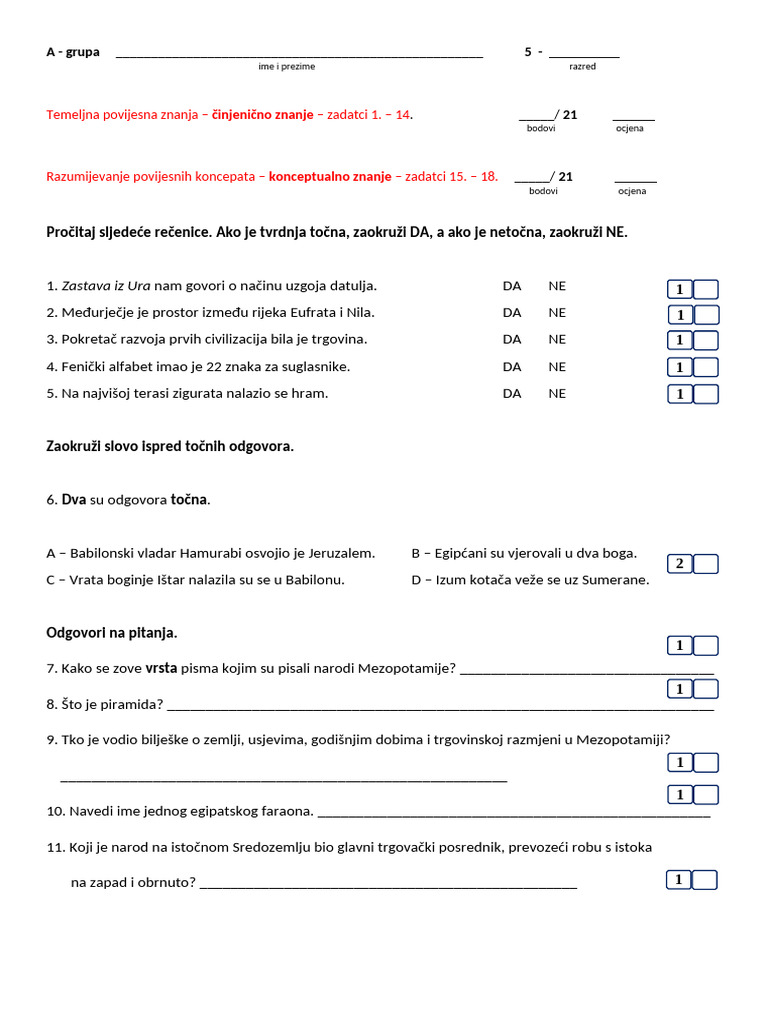 Pisana Provjera 5. R. A | PDF