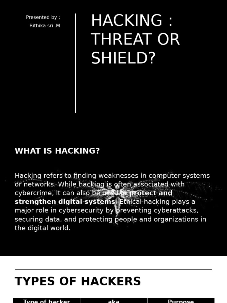 Hacking: Threats and Ethical Shields | PDF | Security Hacker | Cybercrime