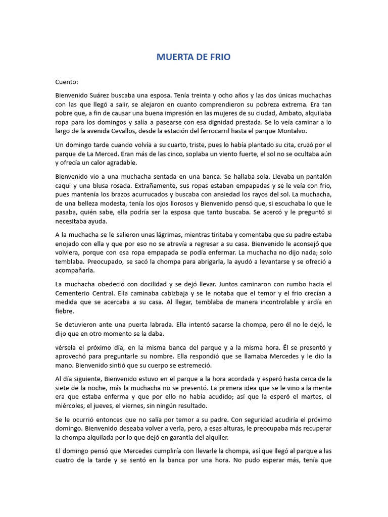 MUERTA DE FRIO Analisis Literario Lenguaje | PDF