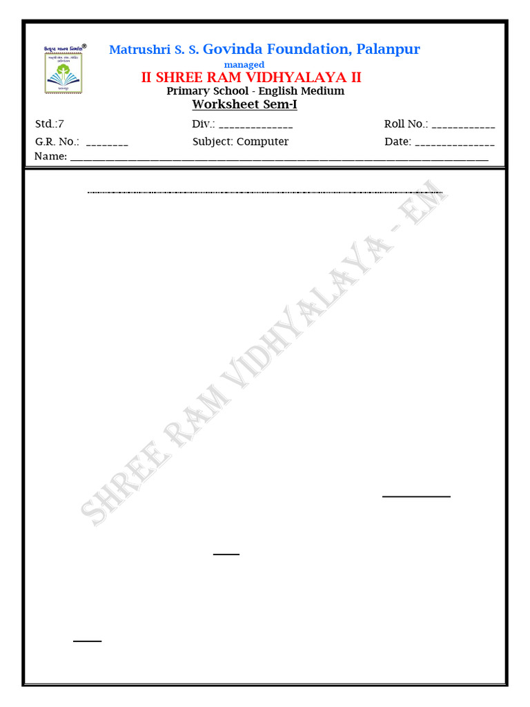 Grade-7 Computer Ch.4 Worksheet | PDF