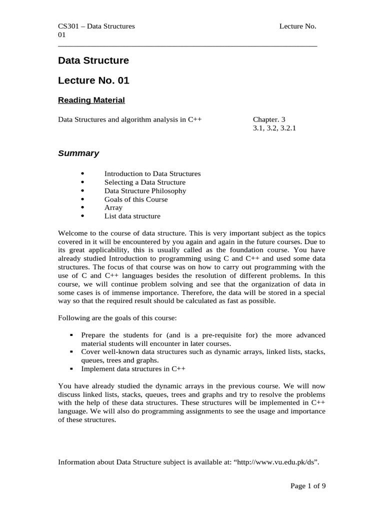 CS301 Lec01 Handout (Array) | PDF | Computer Programming | Computer ...