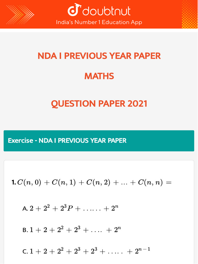 NDA I 2021 Maths Previous Year Paper | PDF | Complex Number ...