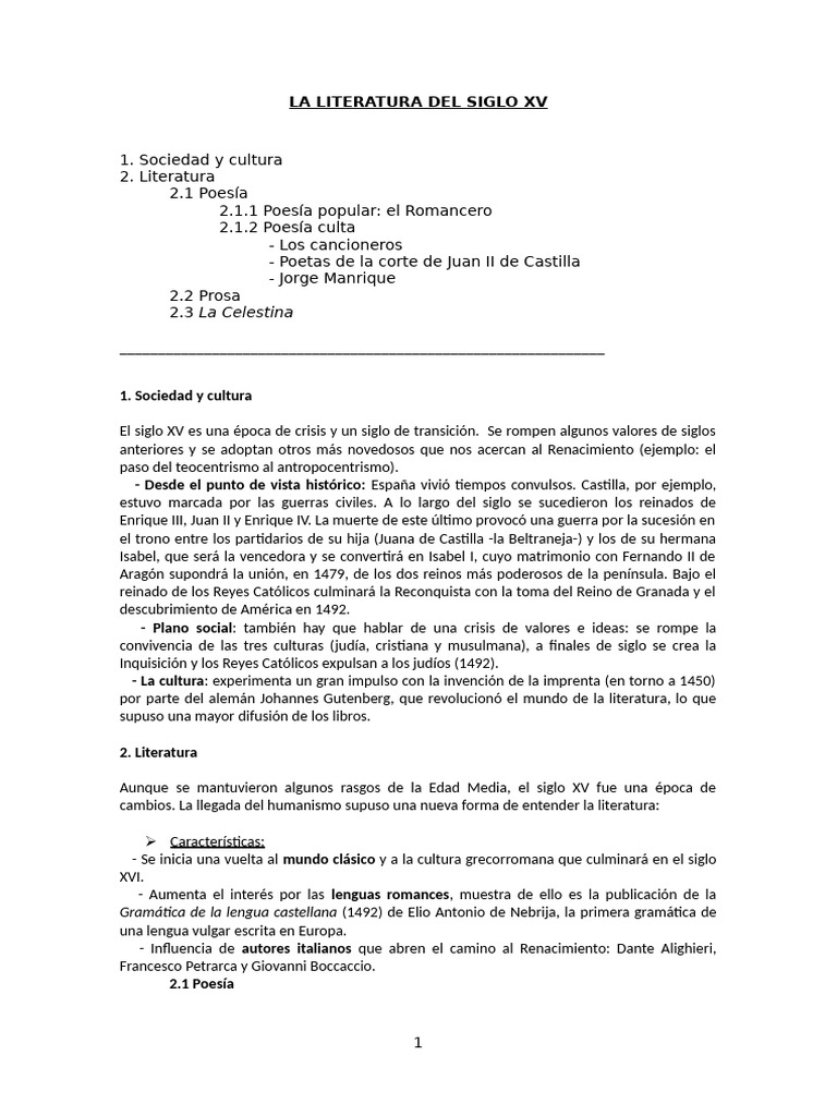Tema 12 - La Literatura Del Siglo XV | PDF | Poesía