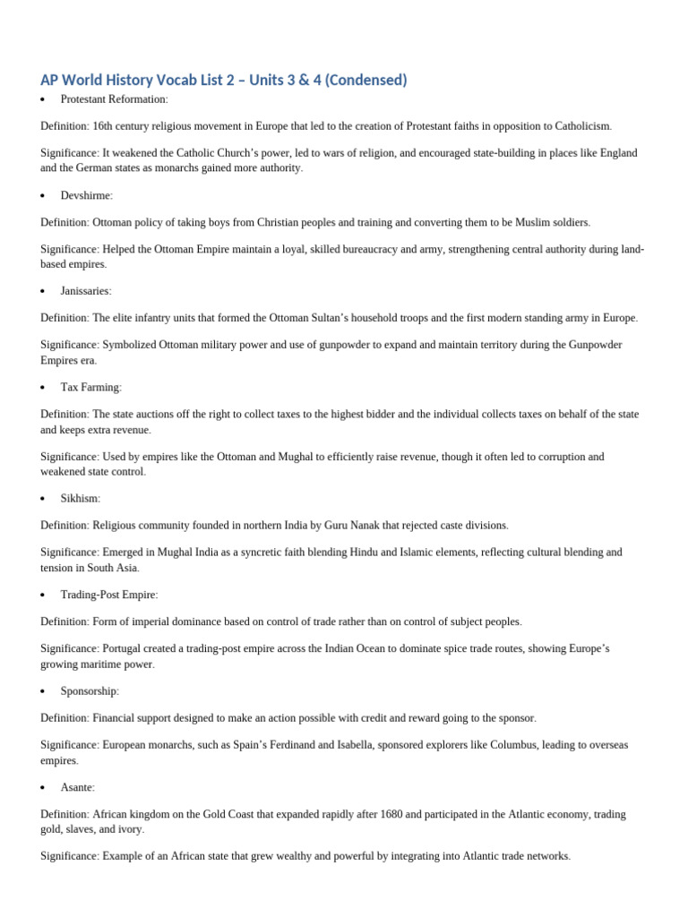 AP World History Vocab Units 3-4 List | PDF | Spanish Colonization Of ...