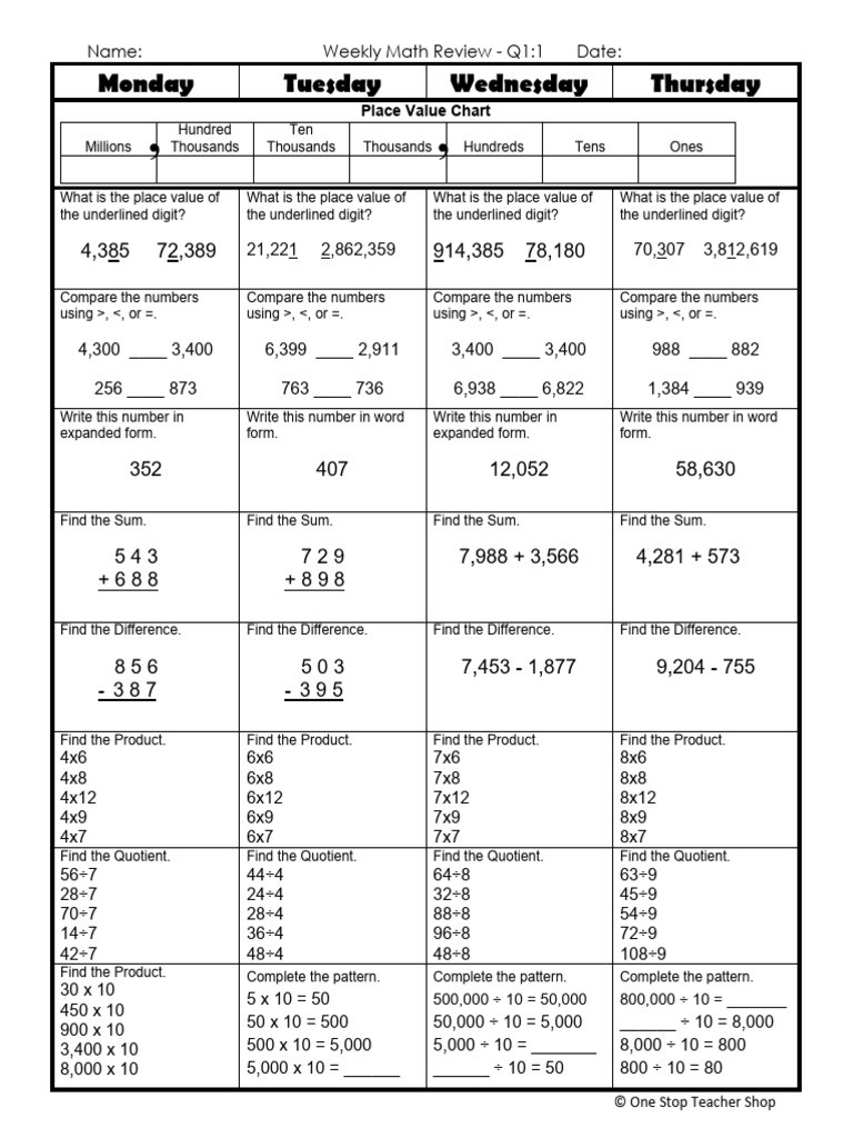 1 Math Review Q1 (Place Value) | PDF