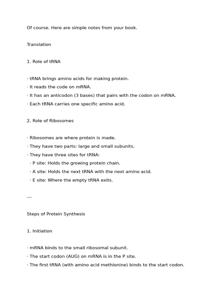 Tranlation and Protein Synthesis | PDF