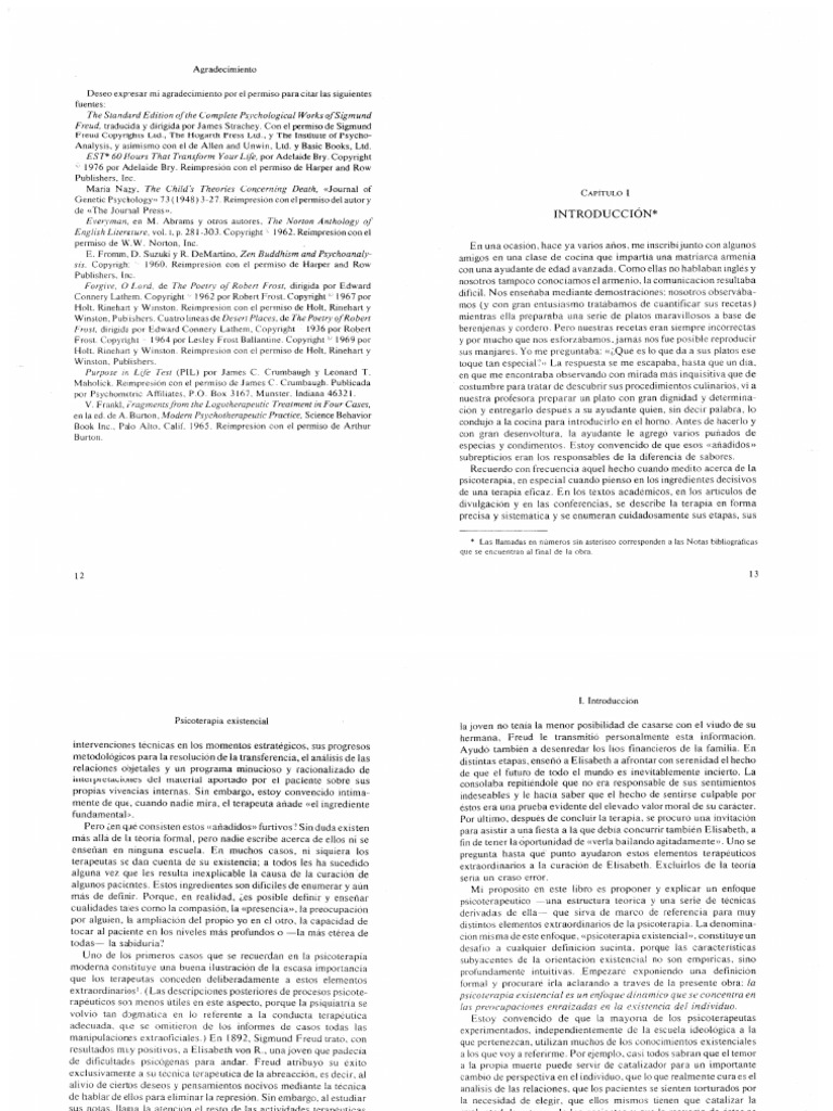2-Psicoterapia Existencial. Introducción. (Pag. 13-42) Yalom. | PDF