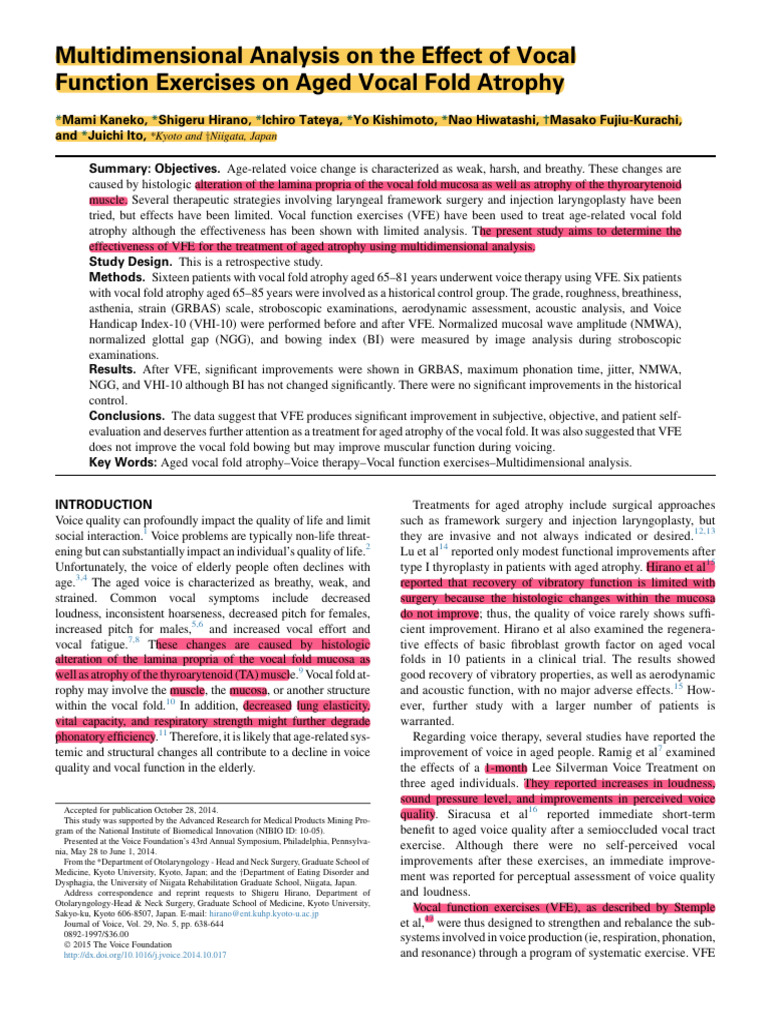 Multidimensional Analysis On The Effect of Vocal Function Exercises On ...