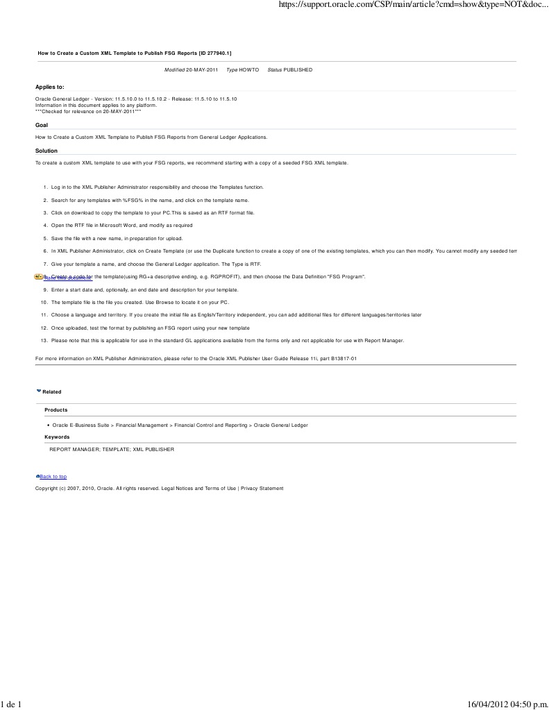 How To Create A Custom XML Template To Publish FSG Reports | PDF | Xml ...
